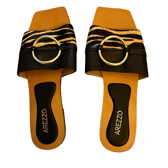 Arezzo | Shoes | Arezzo Made In Brazil Square Toe Animal Print Slides ...